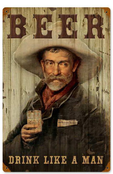 Retro Cowboy Beer Metal Sign 12 x 18 Inches