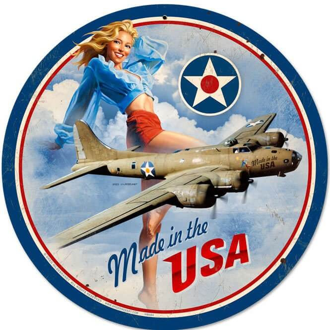 Retro USA B17 Round Metal Sign 14 x 14 Inches