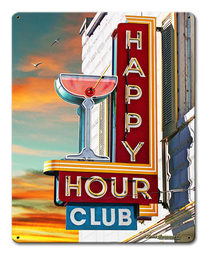Happy Hour Club Metal Sign 12 x 15 Inches