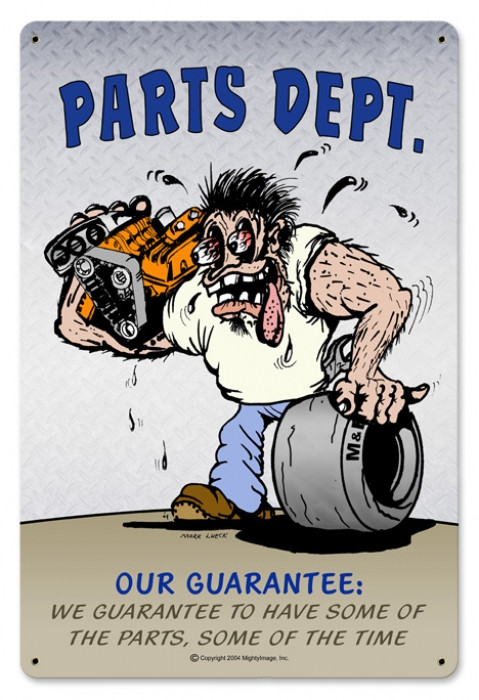 Vintage Parts Dept Metal Sign 12 x 18 Inches