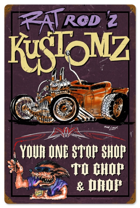 Retro Rat Rodz Kustomz Metal Sign 16 x 24 Inches