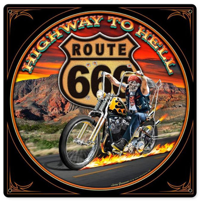 Highway To Hell Metal Sign 12 x 12 Inches