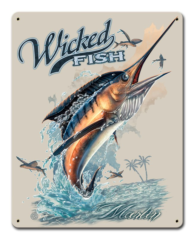 Wicked Fish Marlin Fish Metal Sign 12 x 15 Inches