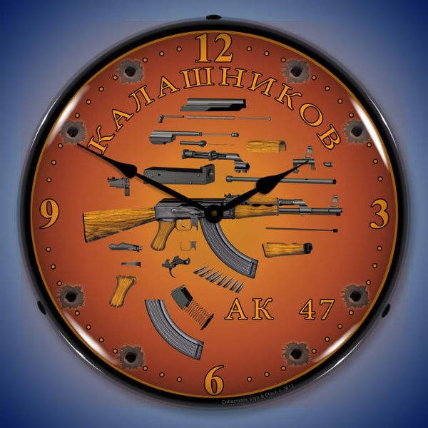 AK 47 LED Lighted Wall Clock 14 x 14 Inches