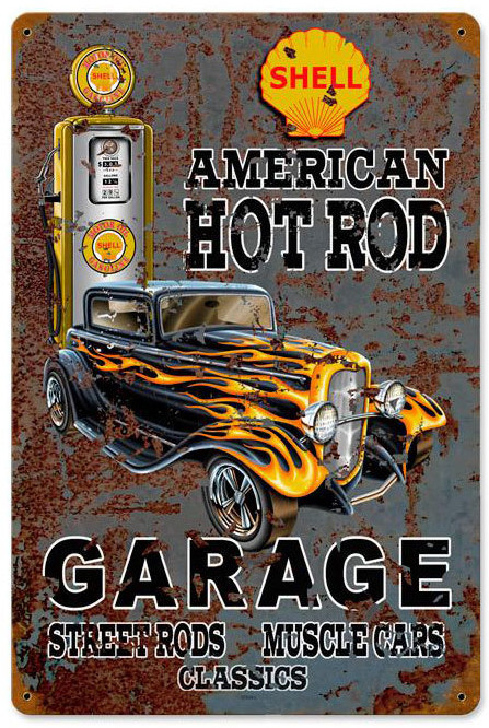Hot Rod Shell Gas Metal Sign 12 x 18 Inches