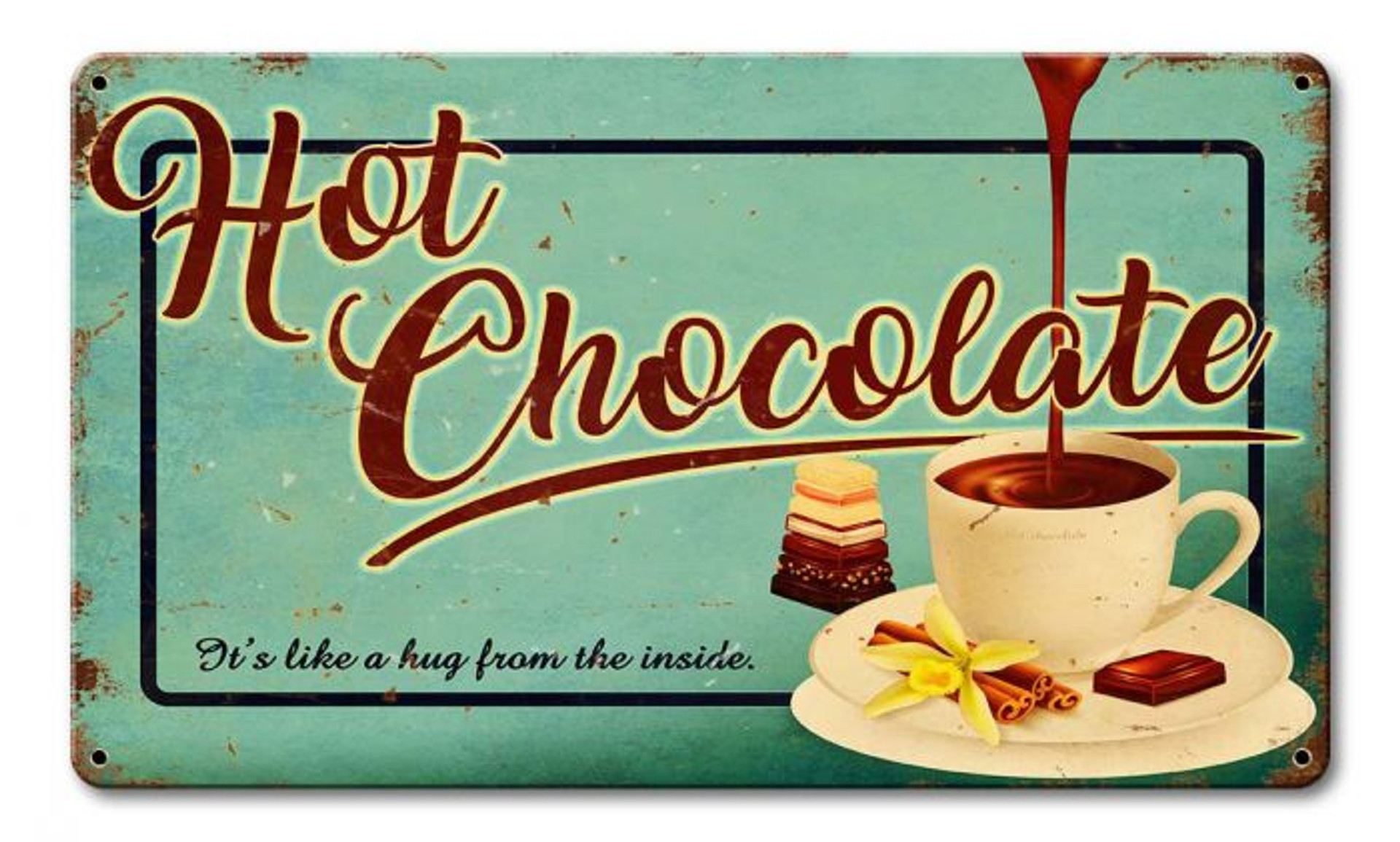 Hot Chocolate Metal Sign 14 x 8 Inches