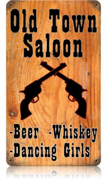 Retro Old Town Saloon Metal Sign 8 x 14 Inches