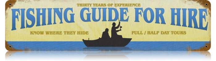Retro Fishing Guide Metal Sign 20 x 5 inches
