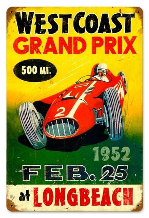 Retro Grand Prix Metal Sign 18 x 12 Inches