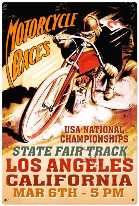 Retro LA Motorcycle Race Metal Sign 24 x 36 Inches
