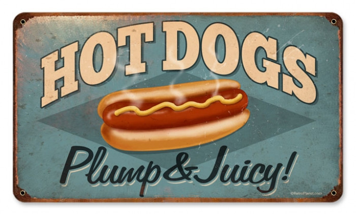 Retro Hot Dogs Metal Sign 14 x 8 Inches