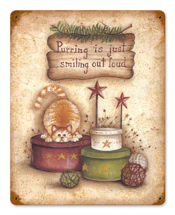 Vintage Purring is Smiling Metal Sign