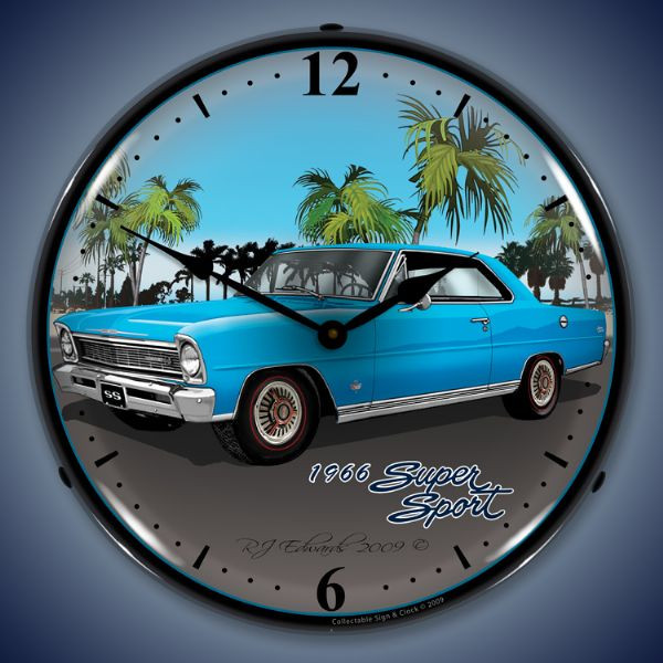 1966 Nova (blue) LED Lighted Wall Clock 14 x 14 Inches