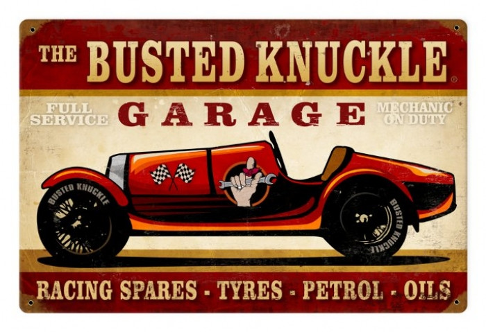 Vintage Race Car Metal Sign 18 x 12 Inches