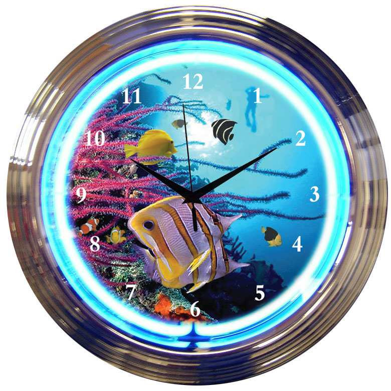 Retro Aquarium Neon Clock 15 X 15 Inches