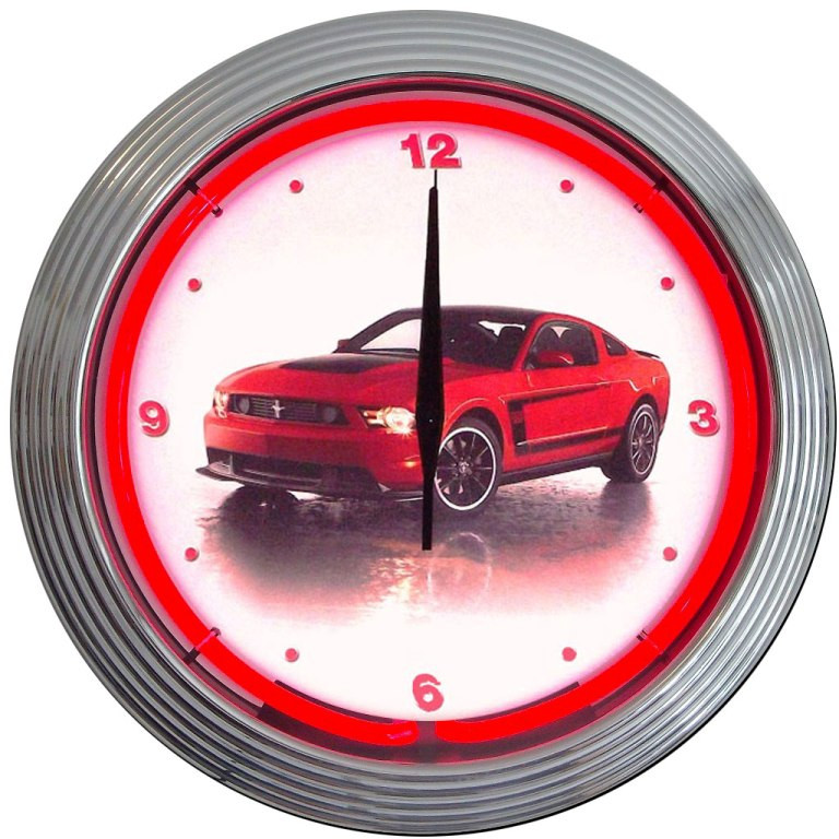Retro Ford Mustang Boss 302 Neon Clock 15 X 15 Inches