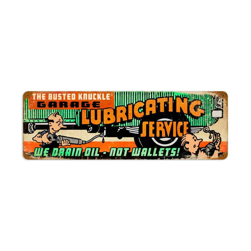 Retro Lubricating Service Metal Sign 24 x 8 Inches