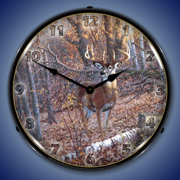 Great Eight Whitetail Deer LED Lighted Wall Clock 14 x 14 Inches