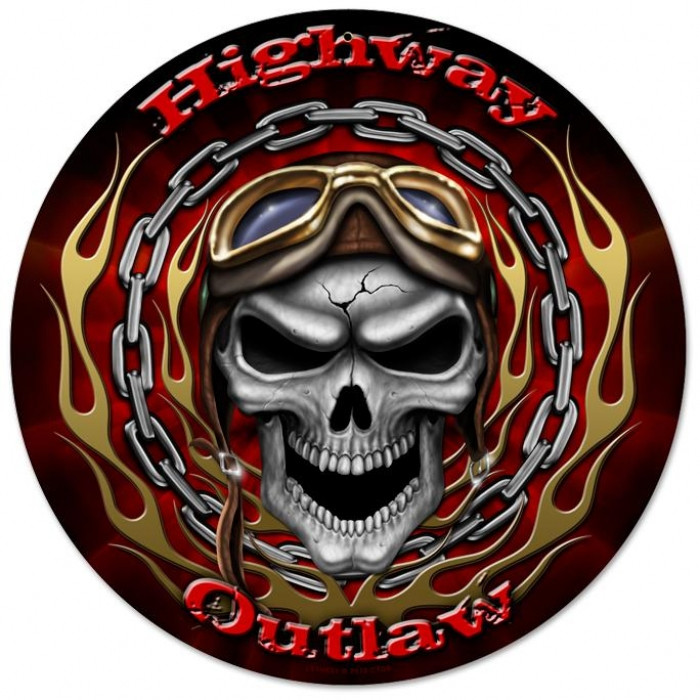 Vintage Highway Outlaw Round Metal Sign 14 x 14 Inches