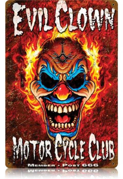 Vintage Evil Clown Metal Sign 12 x 18 Inches