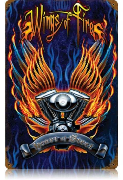 Vintage Wings of Fire Metal Sign 12 x 18 Inches