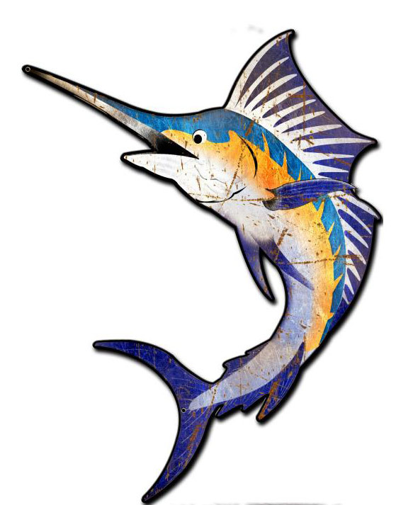Marlin Sport Fish Custom Shape Metal Sign 24 x 18 Inches
