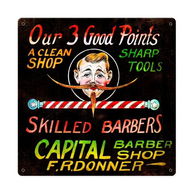 Good Points barber Shop Vintage Metal Sign 12 x 12 Inches