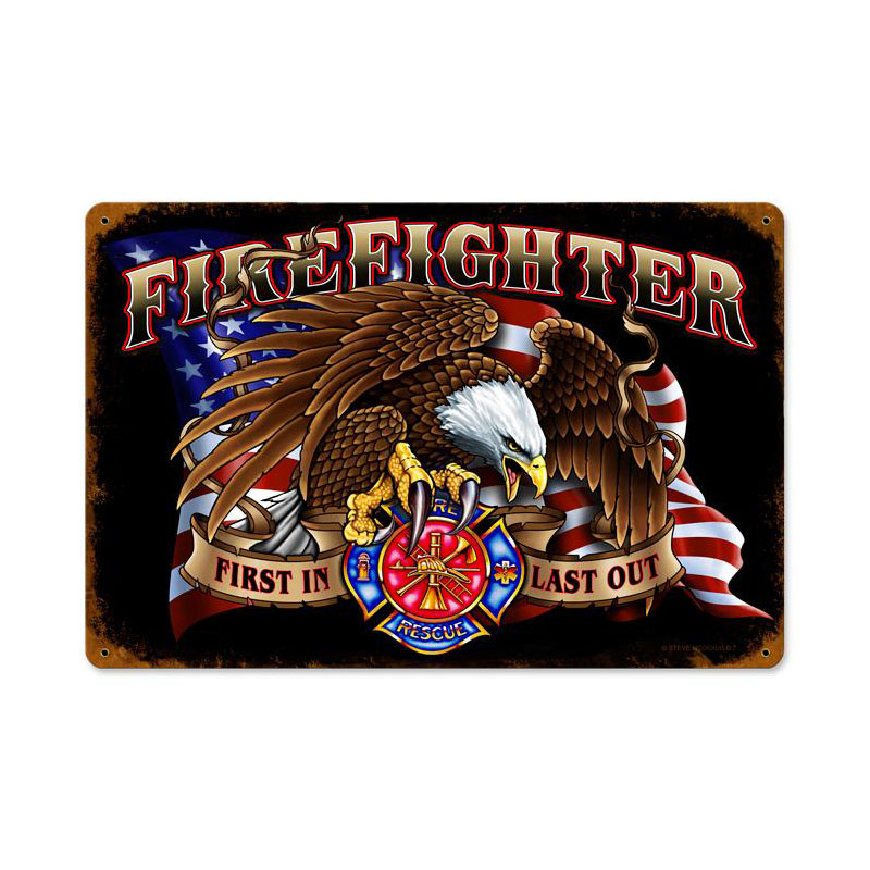 Firefighter Eagle Metal Sign 12 x 18 Inches