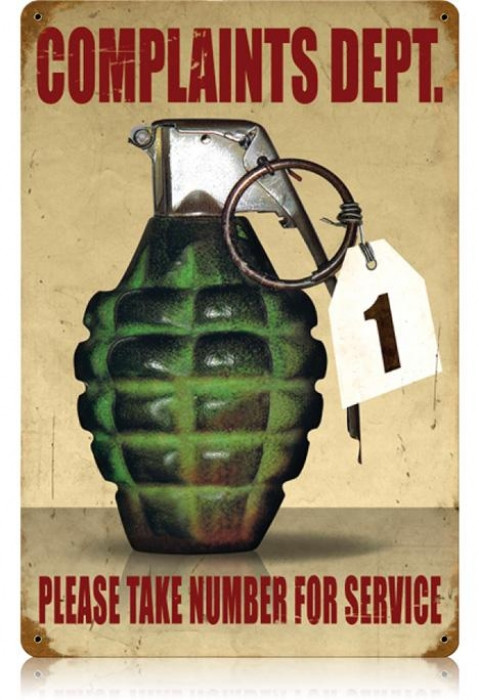 Vintage Complaints Dept. Metal Sign 12 x 18 Inches