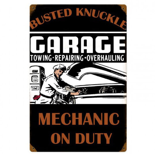 Vintage Mechanic On Duty Metal Sign 12 x 18 Inches