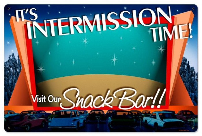 Retro Drive In Intermission Metal Sign 24 x 16 Inches