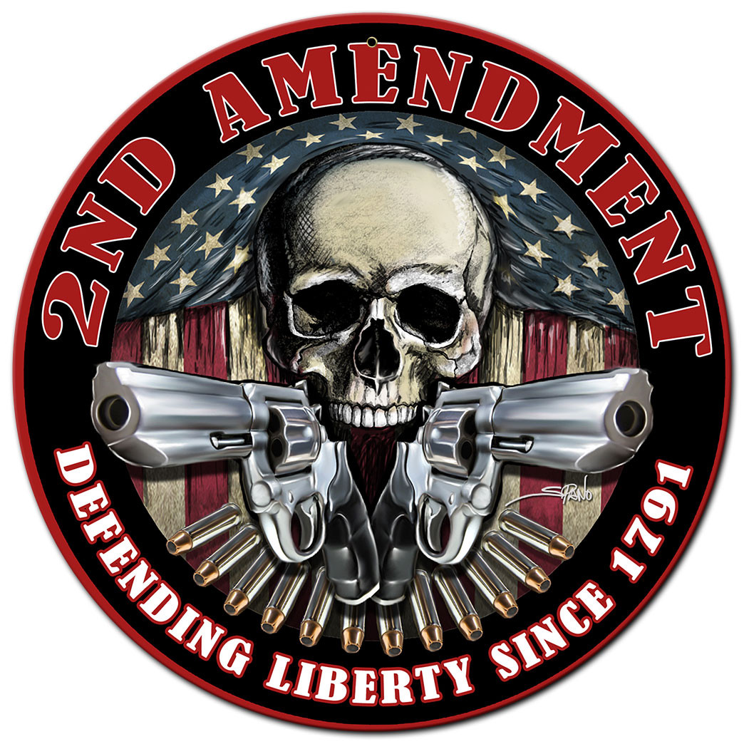 2nd Amendment Defending Liberty Metal Sign 14 x 14 Inches