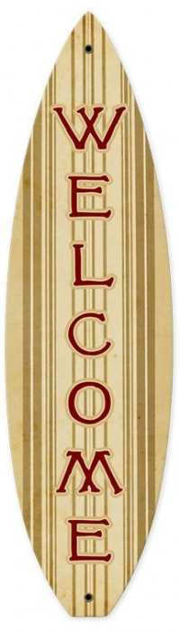 Retro Welcome Surfboard Metal Sign 22 x 6 Inches