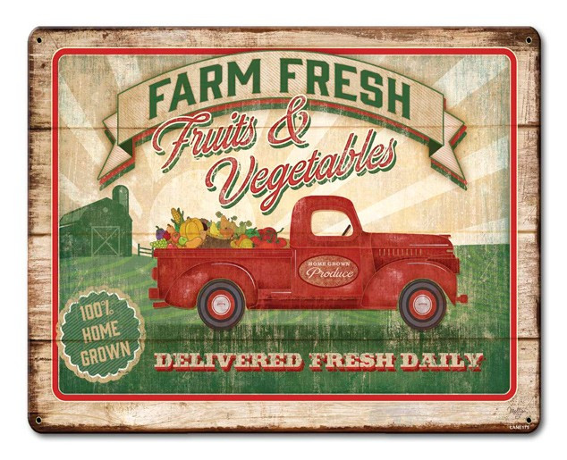 Farm Fresh Fruits And Vegetables Metal Sign 15 x 12 Inches