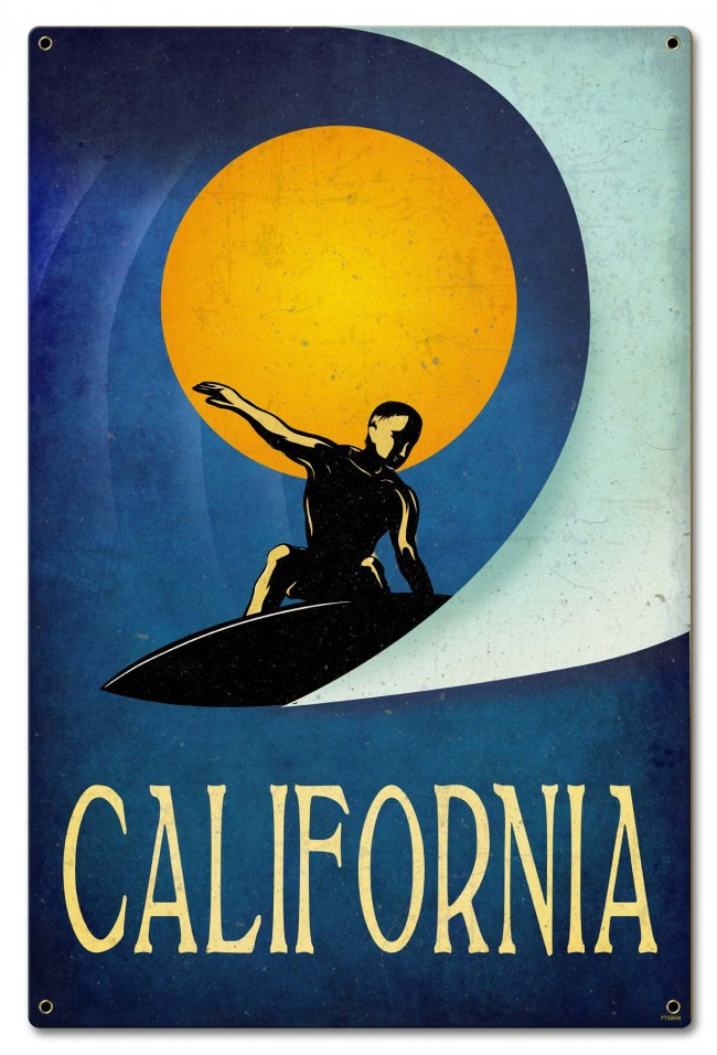 California Surfer Metal Sign 16 x 24 Inches