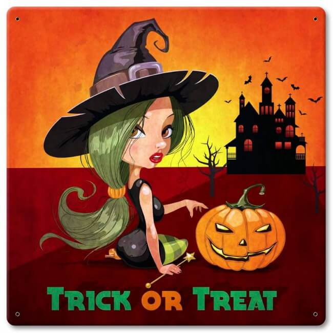 Trick Or Treat Witch Metal Sign 12 x 12 Inches