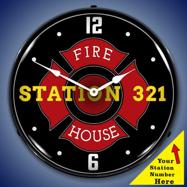 Personalized Fire Station Number LED Lighted Wall Clock 14 x 14 Inches ...