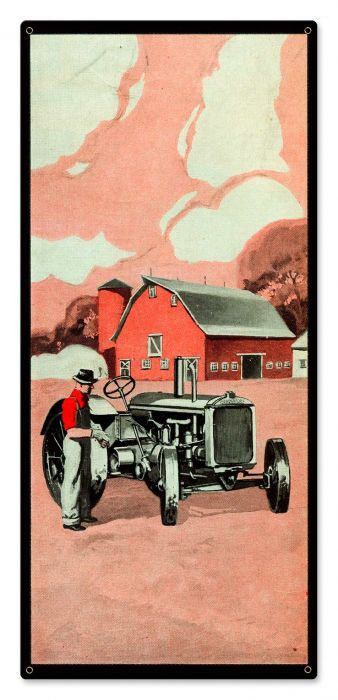 Red Farm Tractor Metal Sign 9 x 20 Inches
