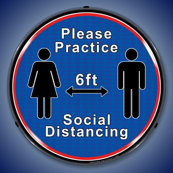 Please Practice Social Distancing LED Lighted Business Sign 14 x 14 Inches