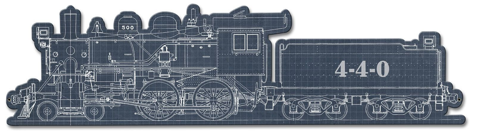 Train Blue Print 4-4-0 Metal Sign 32 x 8 Inches