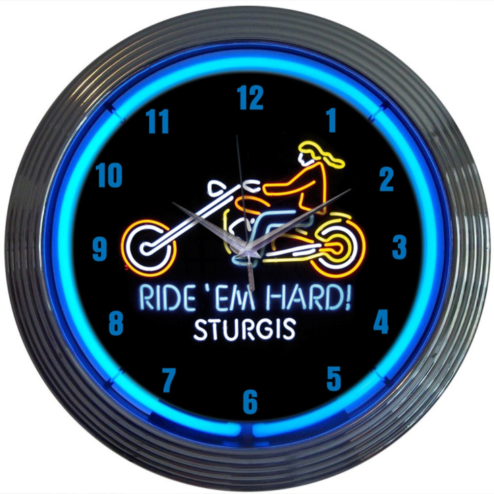 Motorcycle Sturgis Neon Clock 15 X 15 Inches