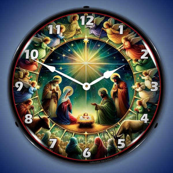 Jesus in the Manger LED Lighted Wall Clock 14″×14″ | Faith-Display ...