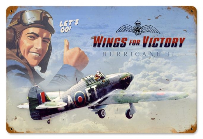Retro Wings For Victory Metal Sign 18 x 12 Inches
