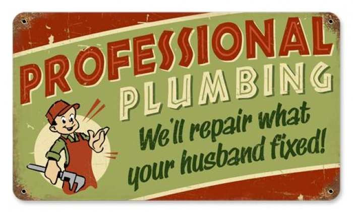 Retro Professional Plumbing Metal Sign 14 x 8 Inches
