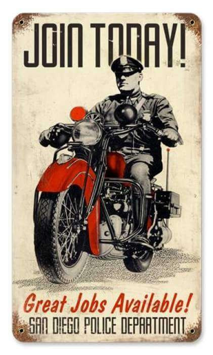 Vintage Police Motorcycle Metal Sign 8 x 14 Inches