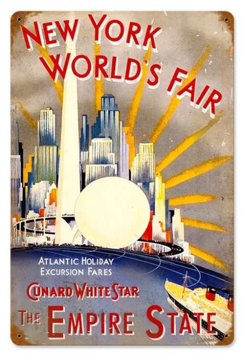 Retro New York World Fair Metal Sign 18 x 12 Inches
