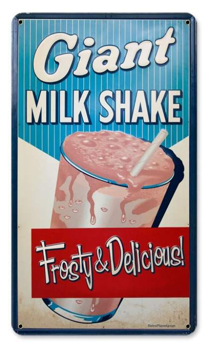Vintage Milk Shake Metal Sign 8 x 14 Inches