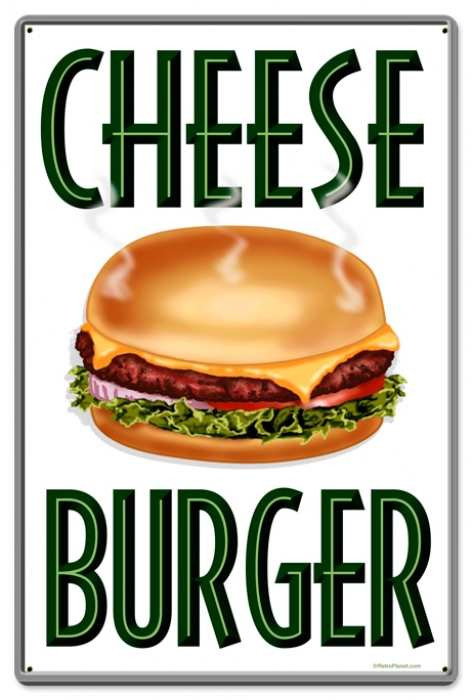 Retro Cheese Burger Metal Sign 16 x 24 Inches