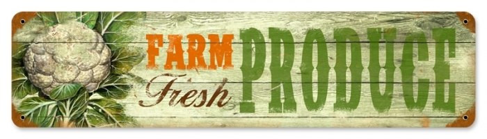 Vintage Fresh Produce Metal Sign 20 x 5 inches