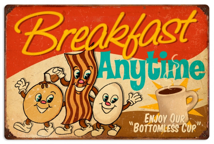 Retro Breakfast Tin-Metal Sign 24 x 16 Inches